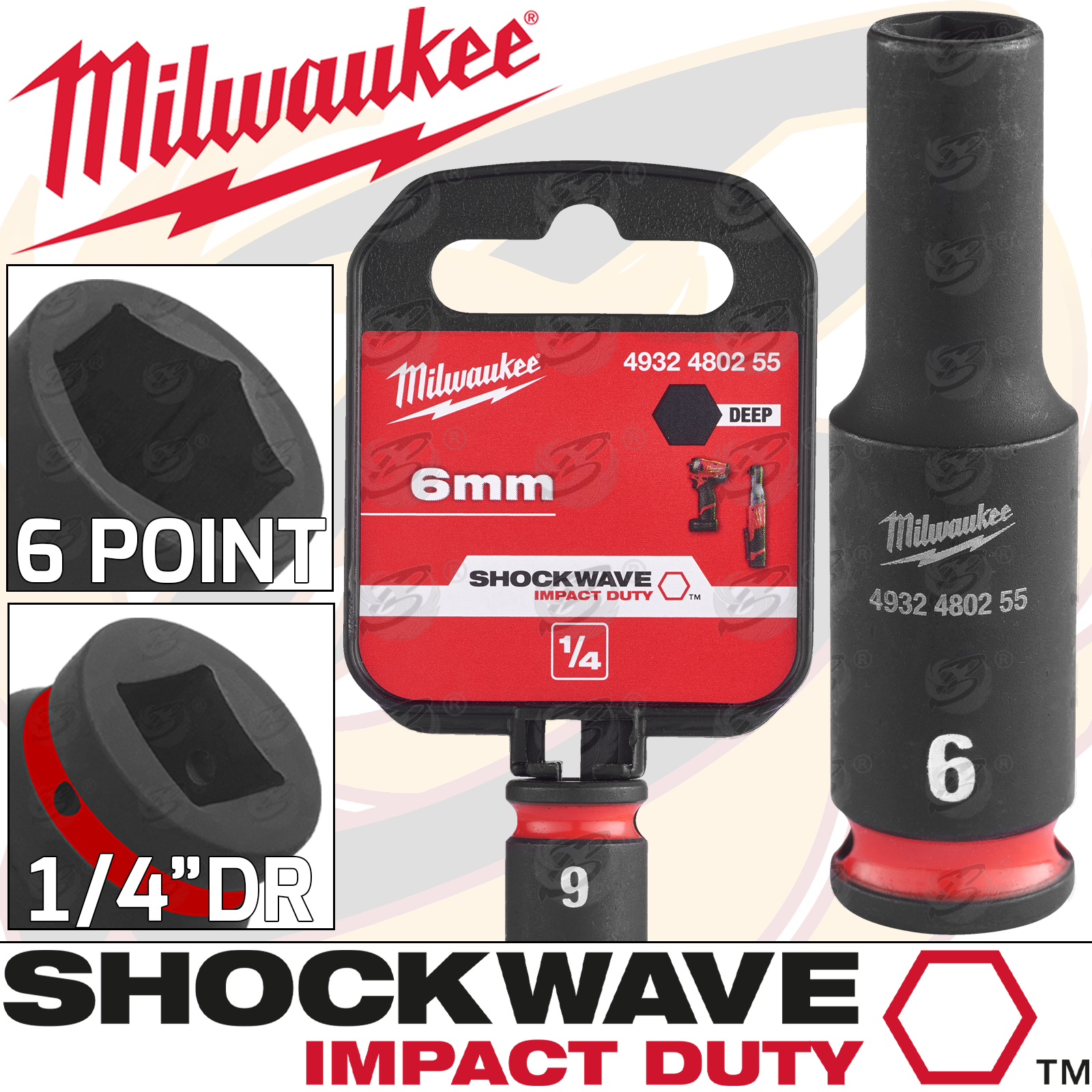 Milwaukee 6mm 1/4" Drive 6 Point Deep Impact Socket ( Single ) ( 49324