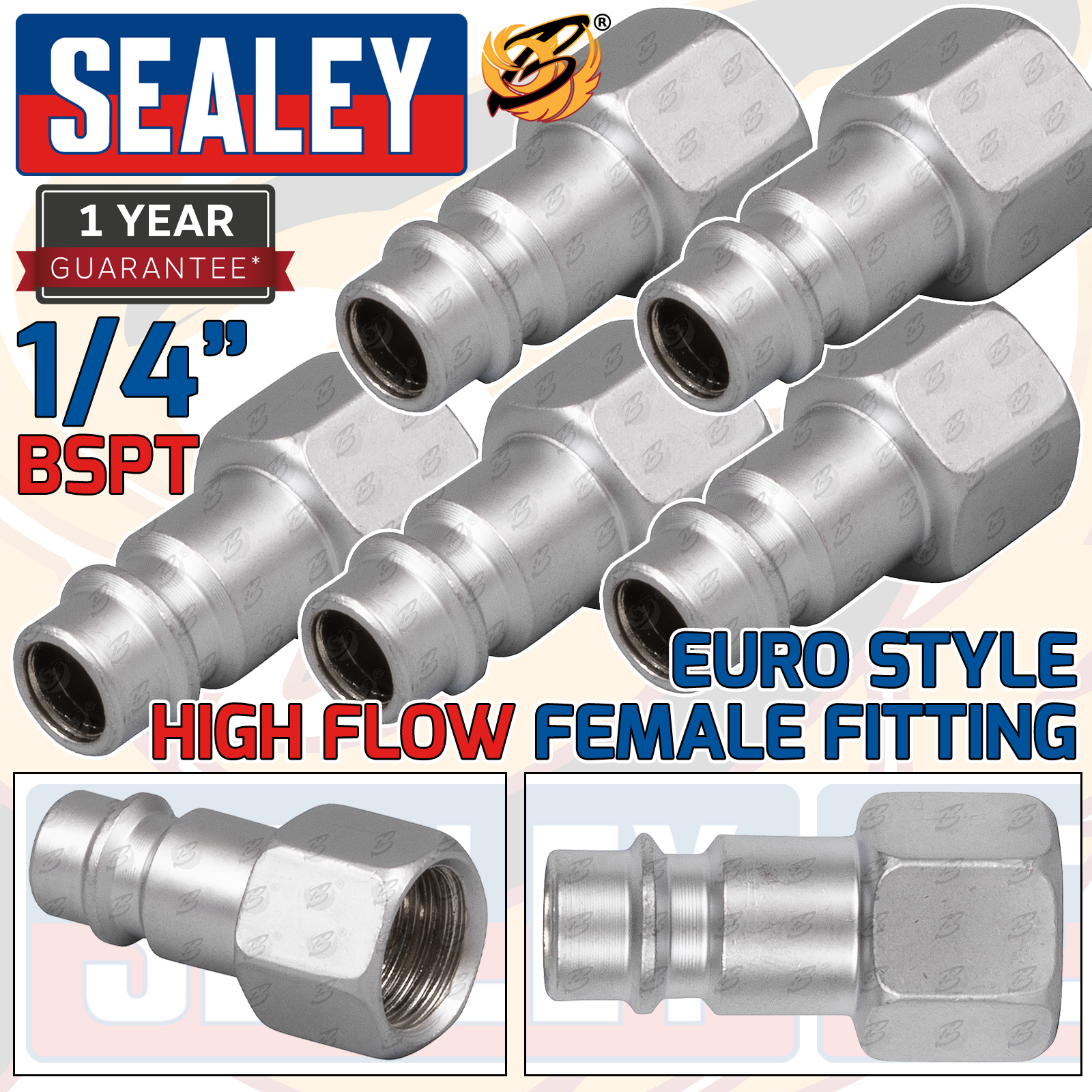 Sealey High Flow Screwed Ada Pointor Female 1/4"Bs Point - Pack Of 5